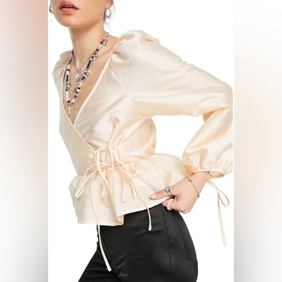 Topshop | Tops | Light Peach Topshop Taffeta Wrap Peplum Blouse | Poshmark